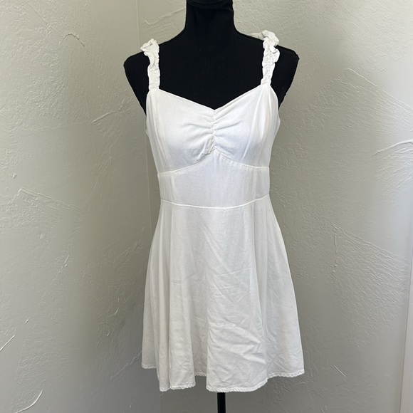 miami | Dresses | Miami White Mini Dress W Smocked Back And Ruffle ...